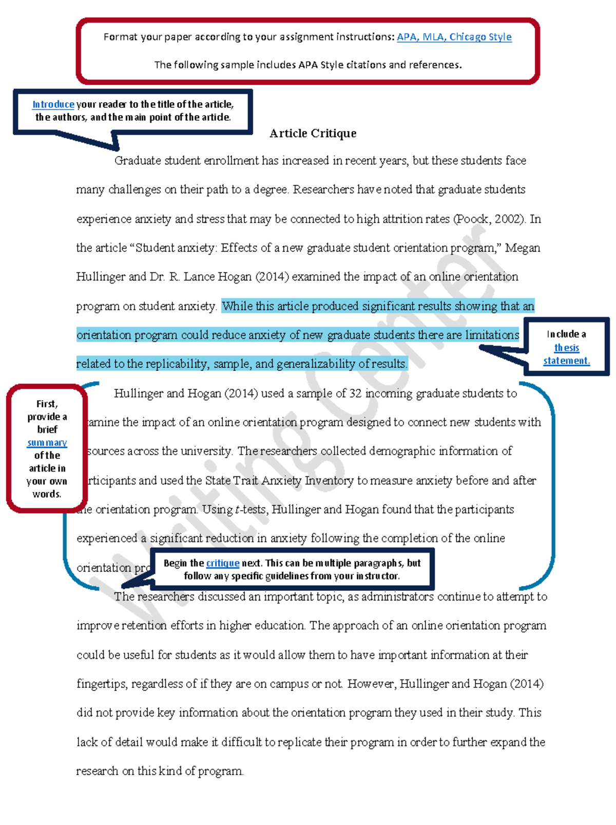 Graduate Article Critique: Examining Anxiety Reduction in New Students ...