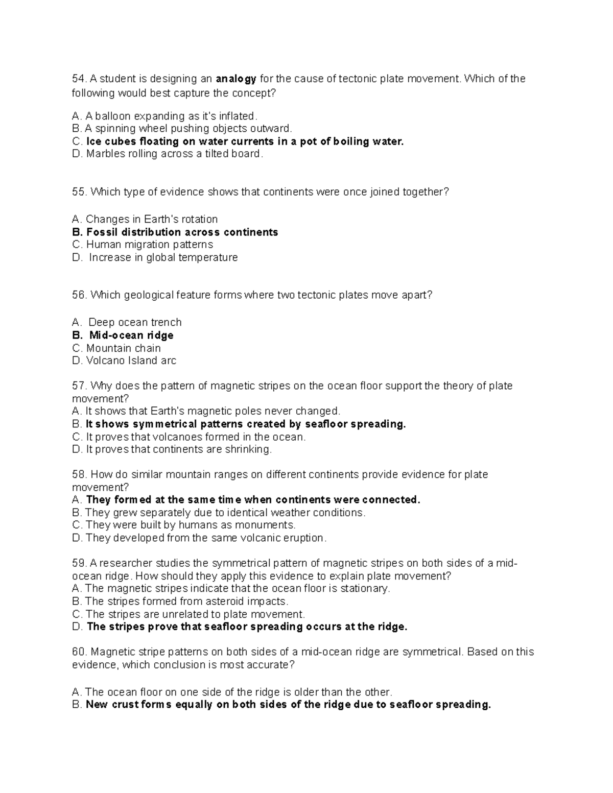 54-60 Test Questions on Tectonic Plate Movement Concepts - Studocu