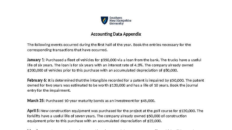 ACC 317 Project Two: Accounting Data Appendix and Journal Entries - Studocu