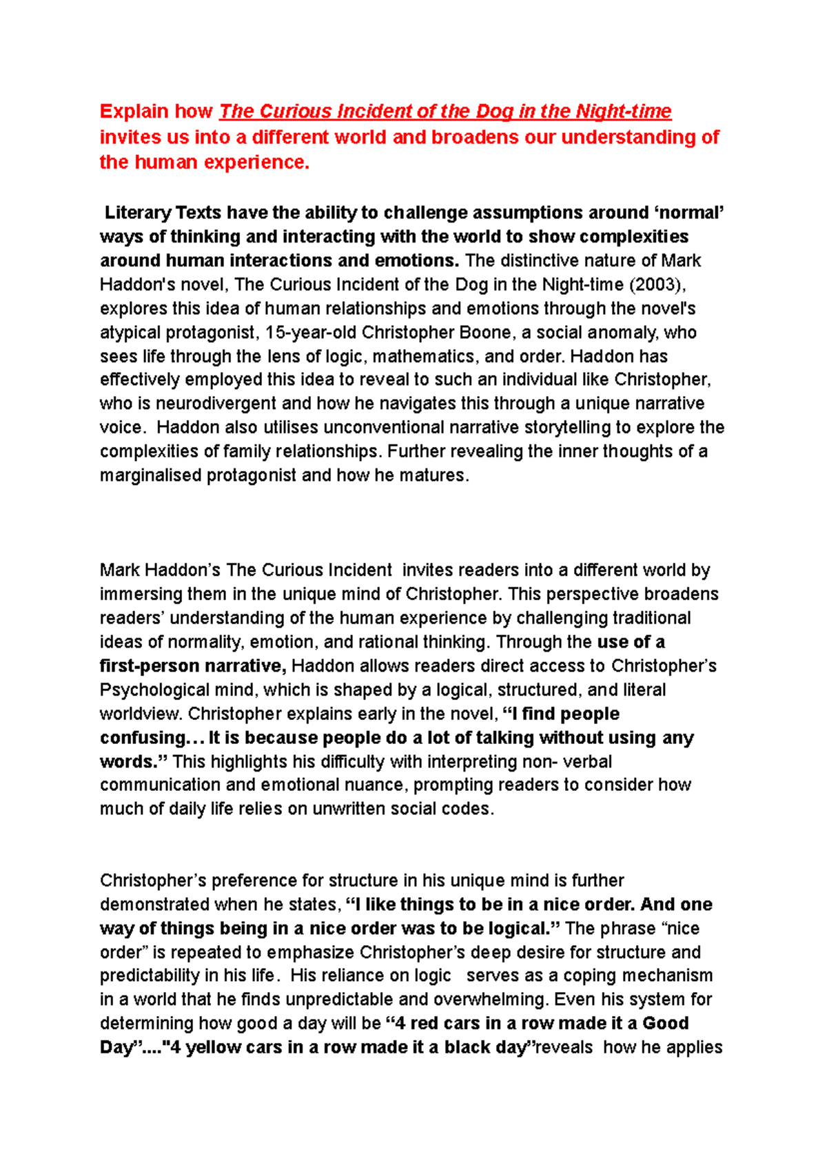 English Essay: The Curious Incident of the Dog in the Night-Time ...