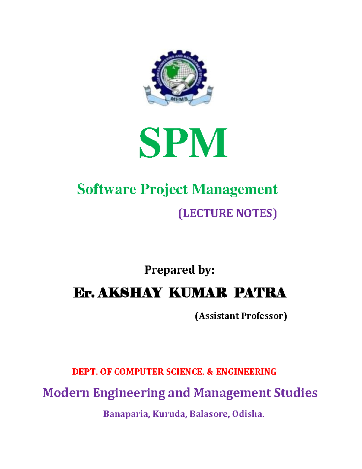 SPM 101: Lecture Notes on Software Project Management Techniques - Studocu