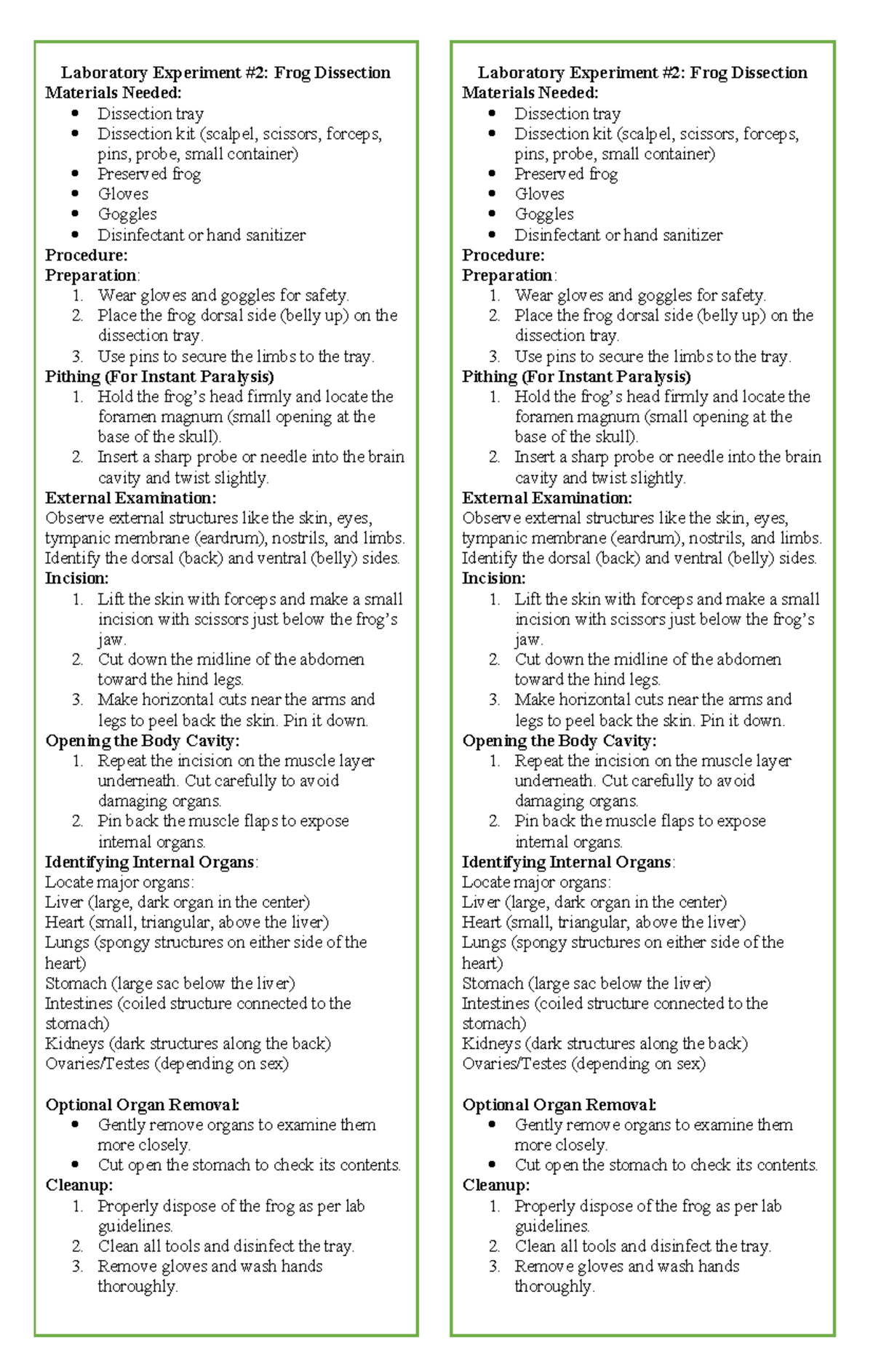 GEN BIO 2 Frog Dissection Lab: Materials & Procedure Guide - Studocu