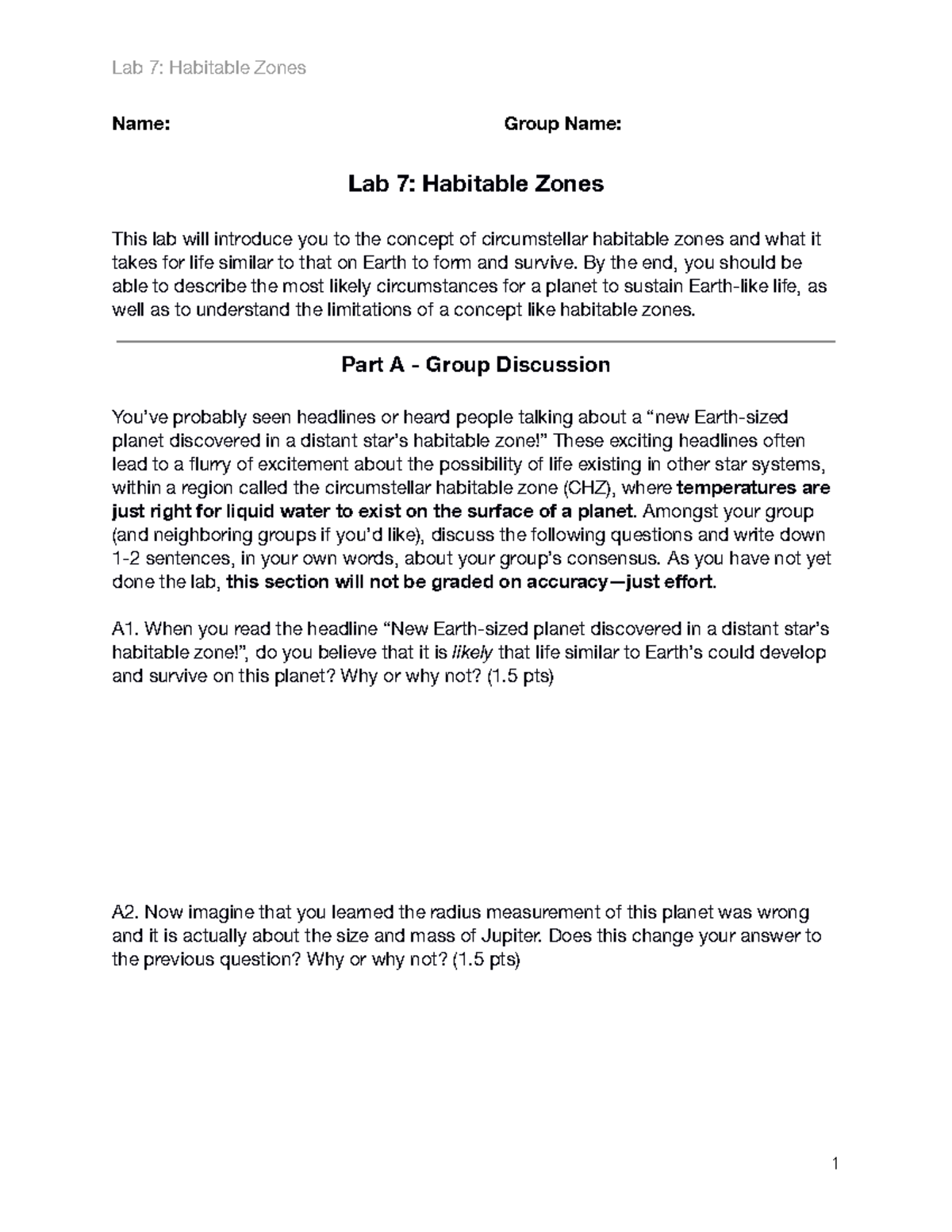Lab 7: Exploring Circumstellar Habitable Zones F24 - Studocu