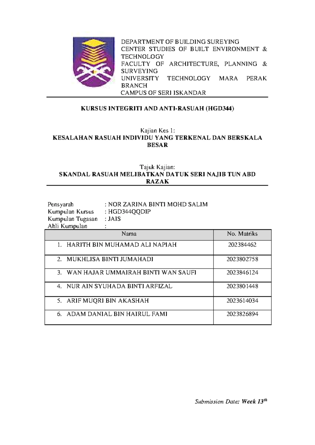 Laporan PSA HGD334: Rasuah di Tempat Kerja dan Isu Integriti 2025 - Studocu