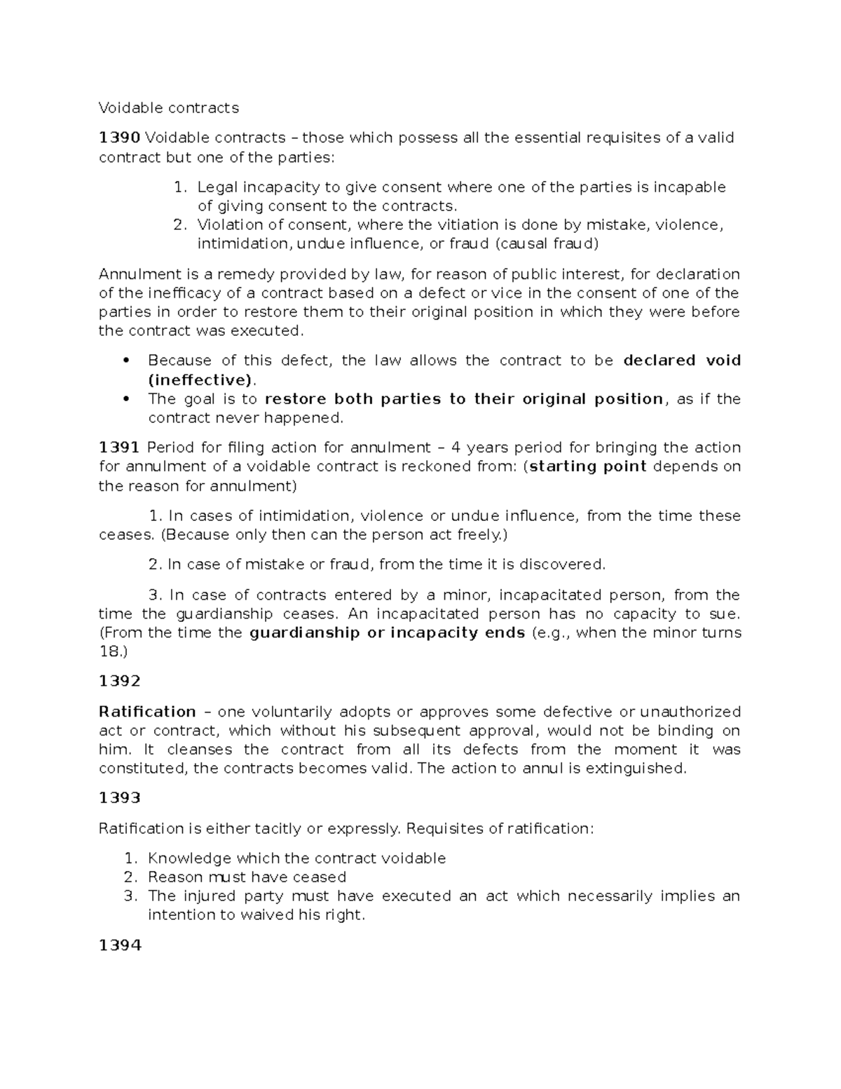 Voidable Contracts: Key Concepts and Legal Remedies (1390-1398) - Studocu