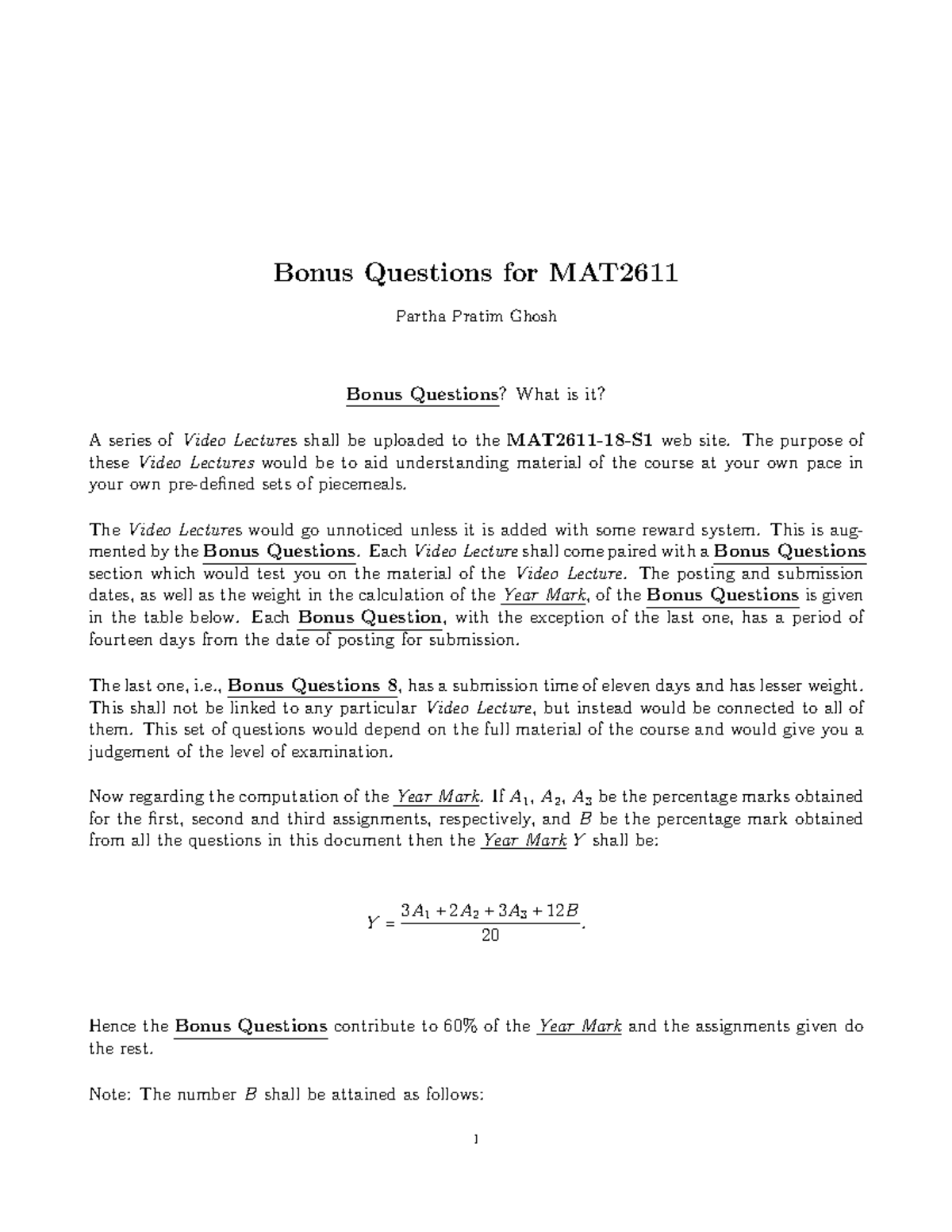 Bonus Questions for MAT2611: Video Lectures and Year Mark Calculation ...