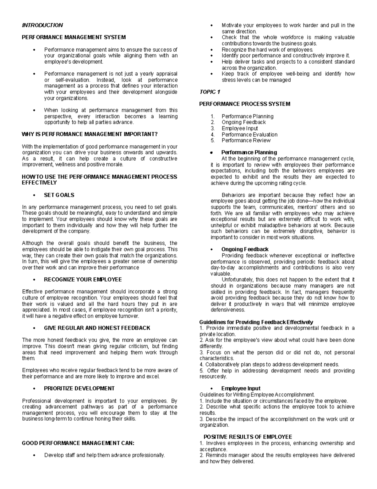 PMS- Performance Management System Study Notes - Studocu