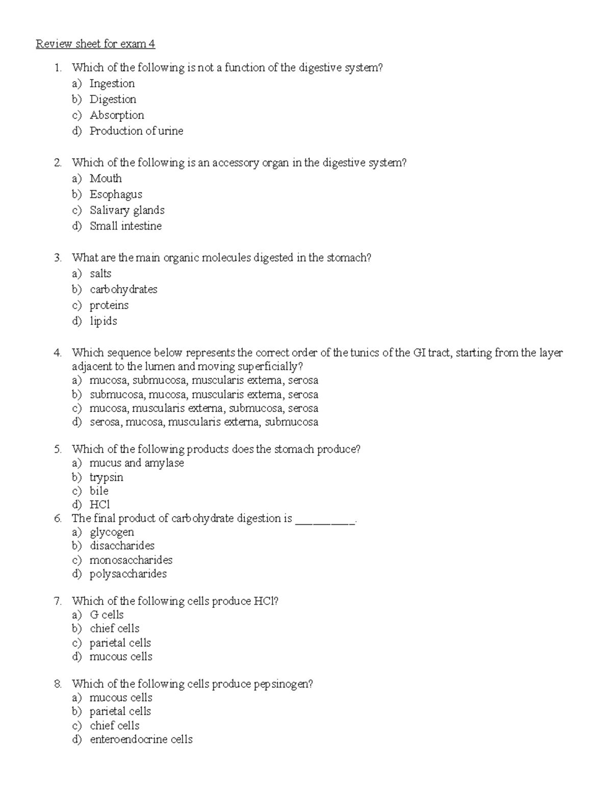 Digestive and Urinary System Exam 4 Review Sheet - Studocu