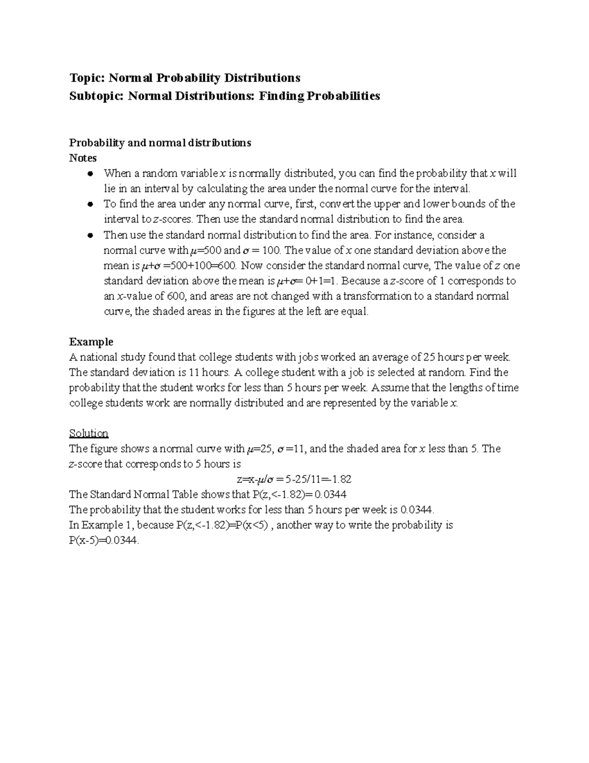 Normal Distributions: Finding Probabilities 5.2 Notes - Topic: Normal ...