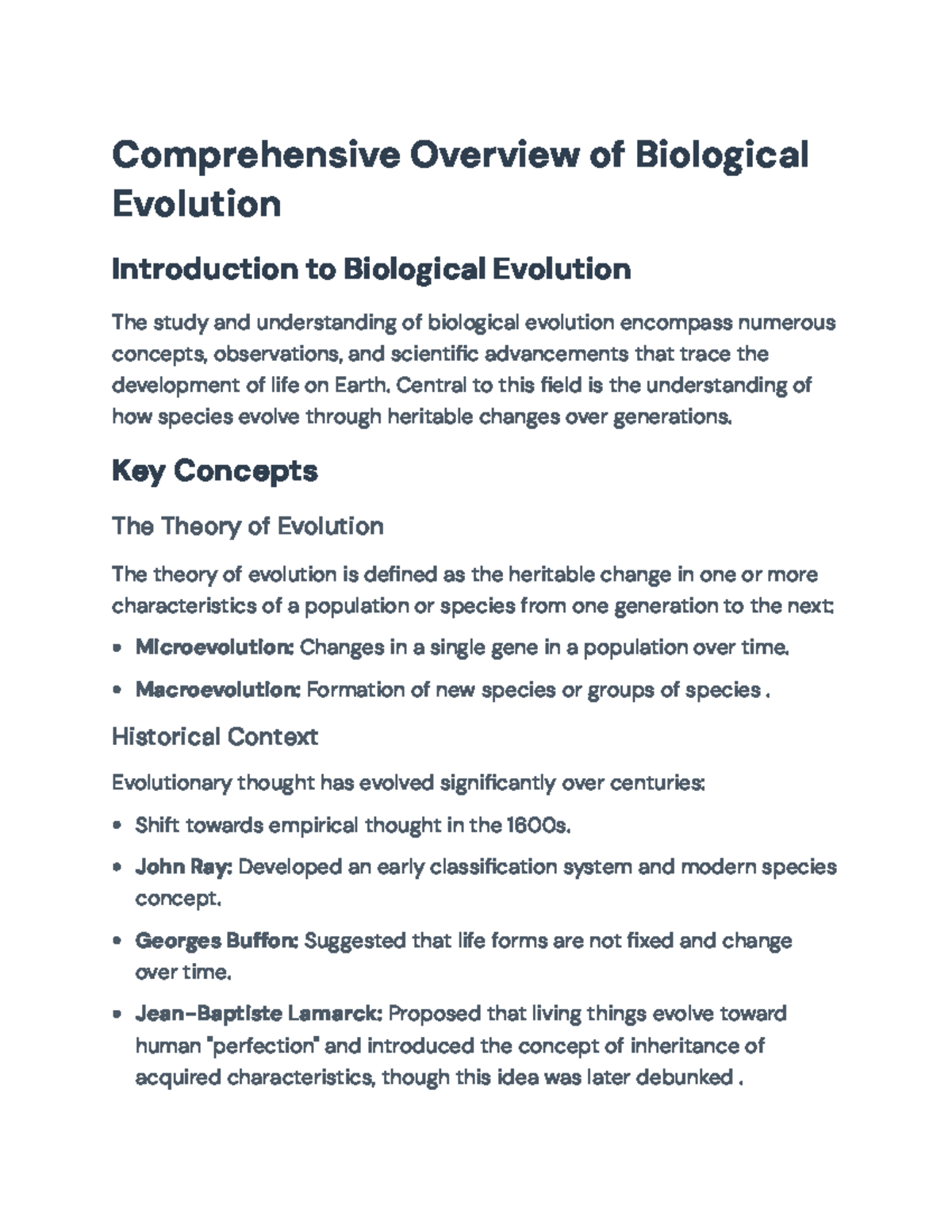Comprehensive Overview of Biological Evolution Processes and Evidence ...