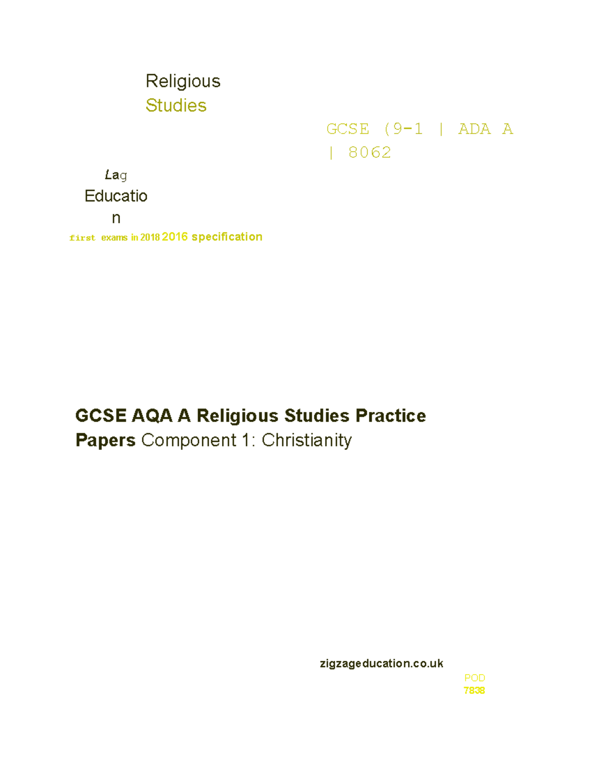 GCSE AQA A Religious Studies Practice Papers Component 1: Christianity ...