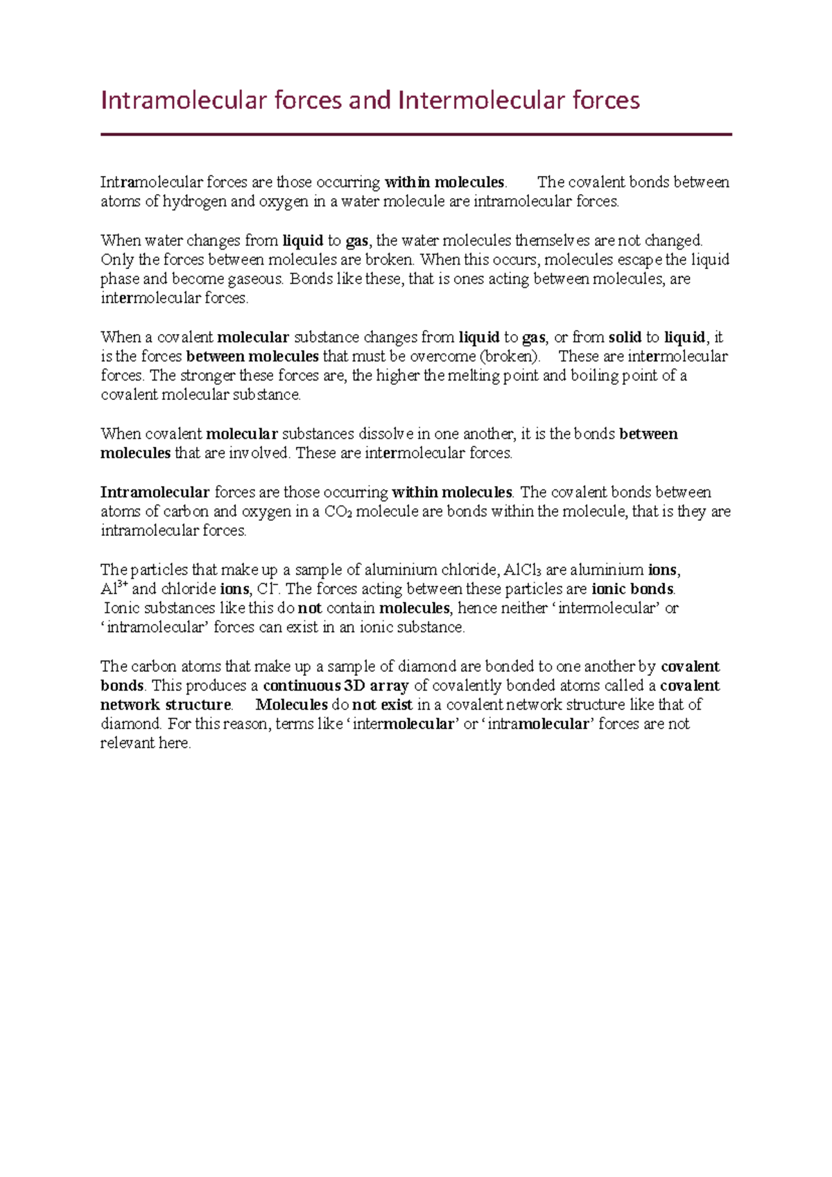 Intramolecular forces and Intermolecular forces - CHEM1103 - Studocu