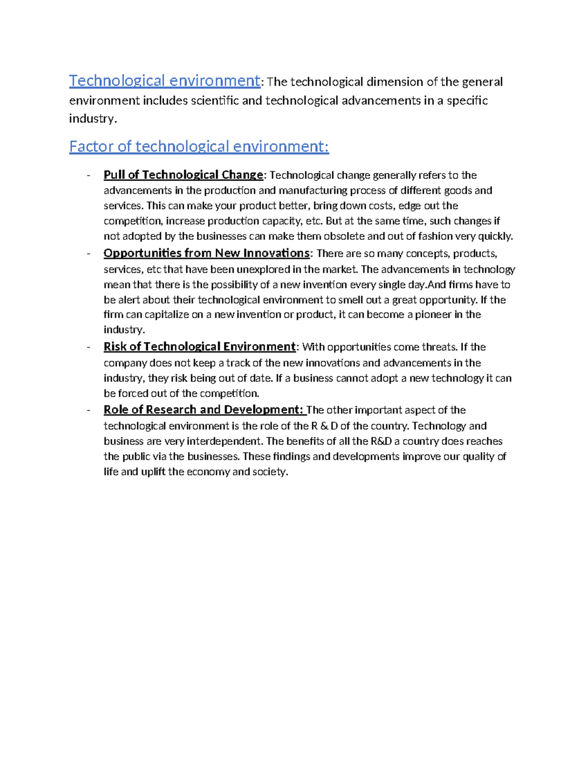 Management Technological environment - Technological environment: The ...