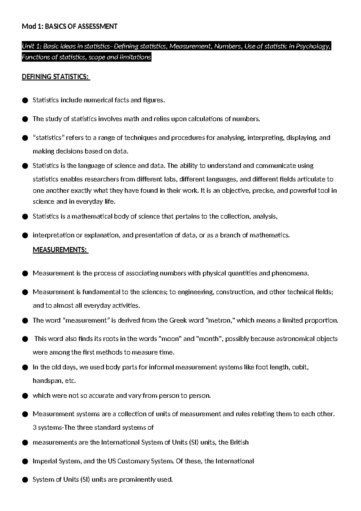 Psychometry S1: Fundamentals of Statistical Assessment & Testing - Studocu