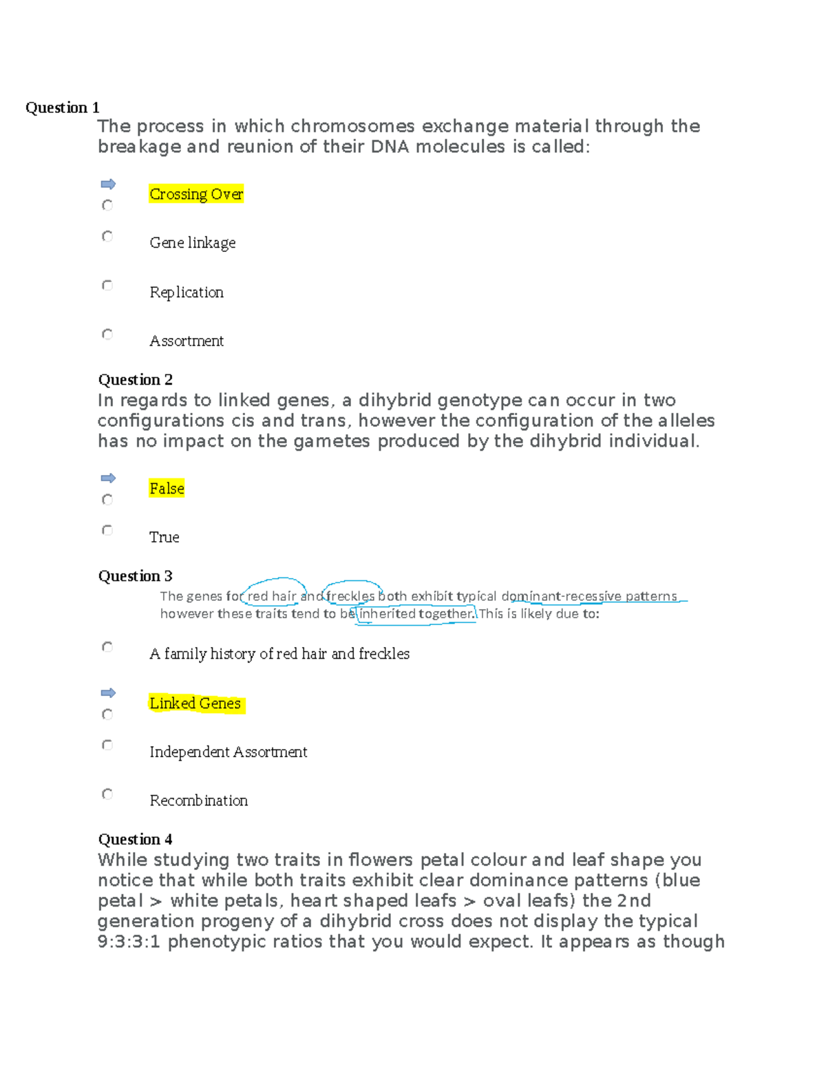 QUIZ 4: Genetics Concepts and Chromosomal Behaviors - Studocu