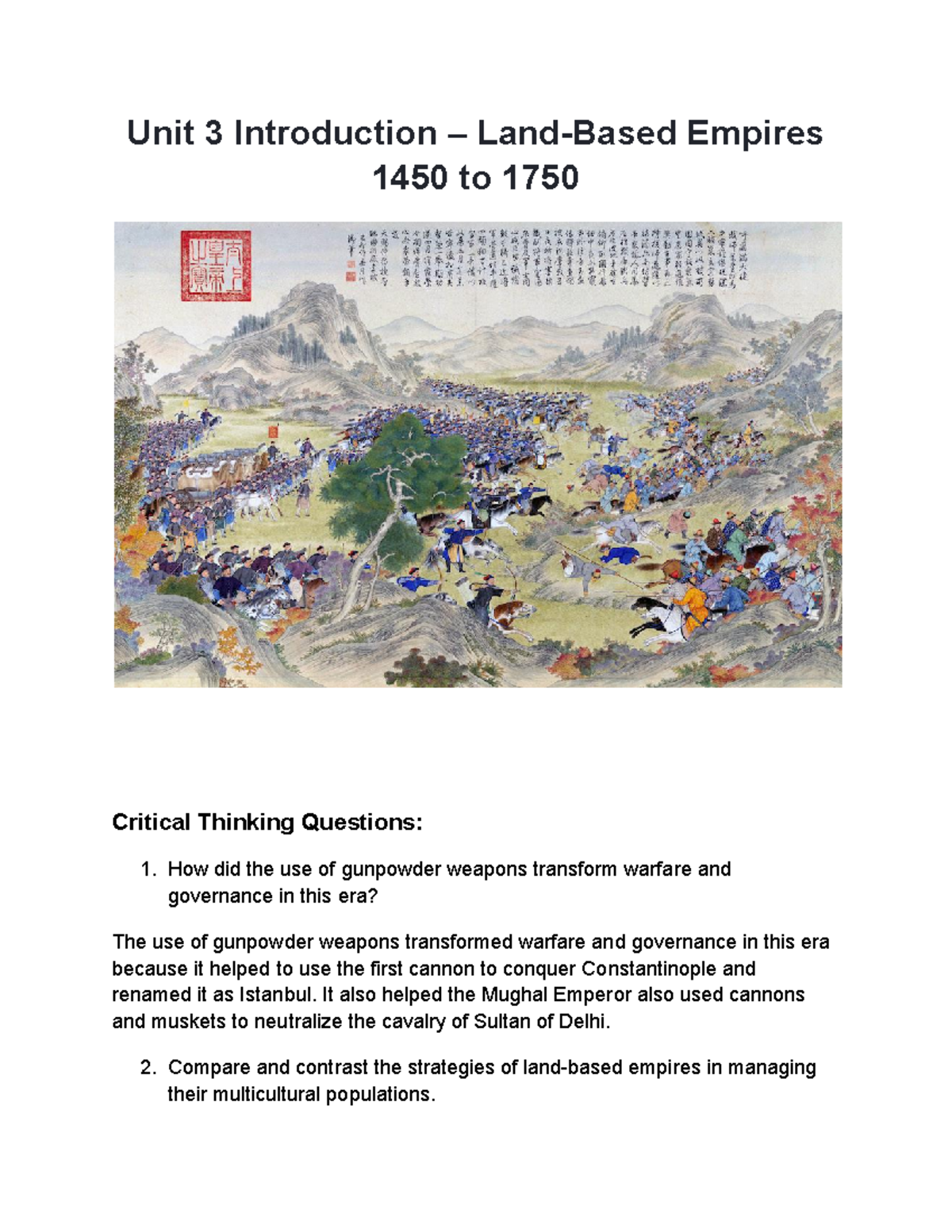 Copy of Unit 3 Introduction – Land-Based Empires 1450 to 1750 - Unit 3 ...