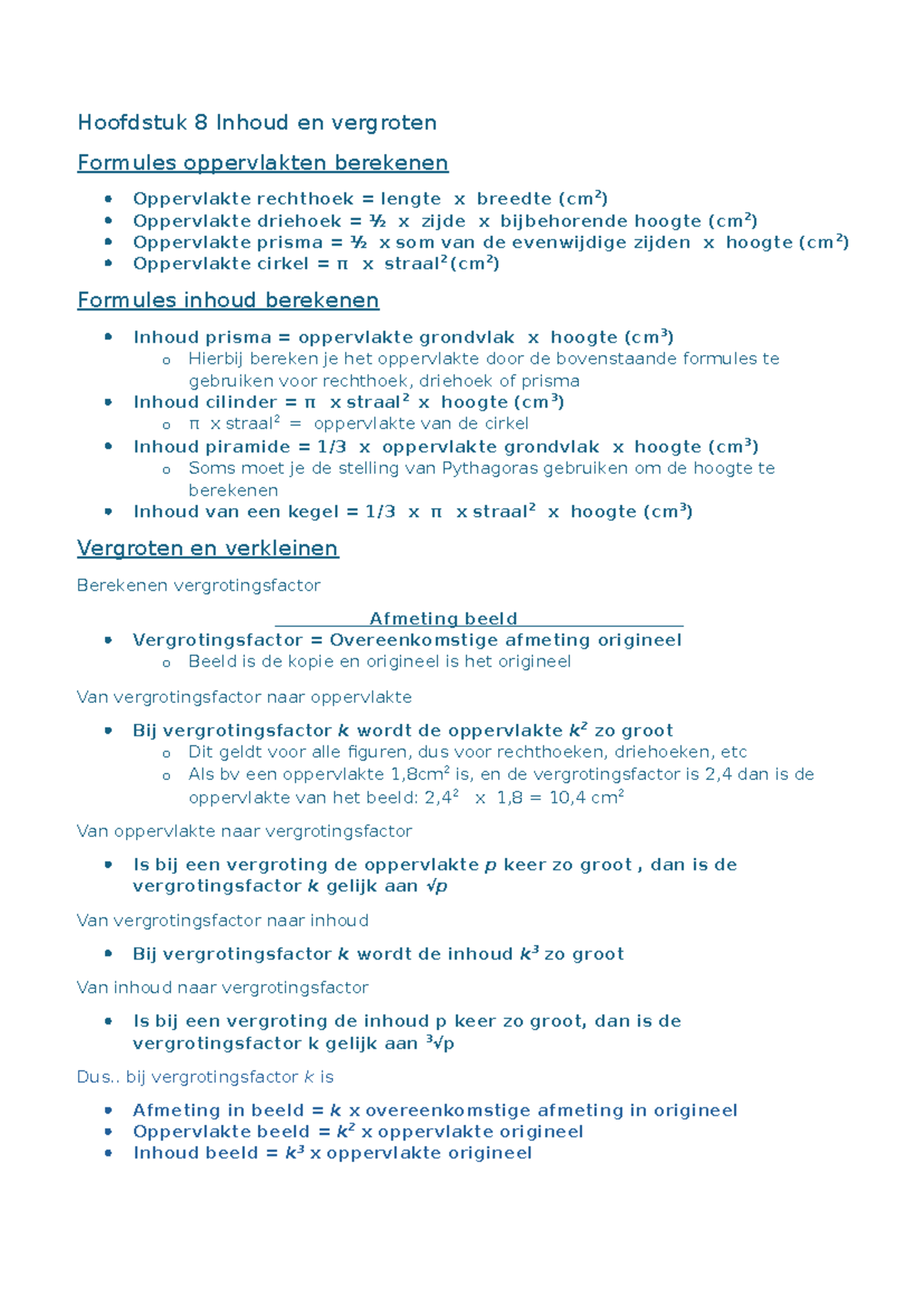 Wiskunde Hoofdstuk 8: Formules voor Oppervlakte en Inhoud Berekenen ...