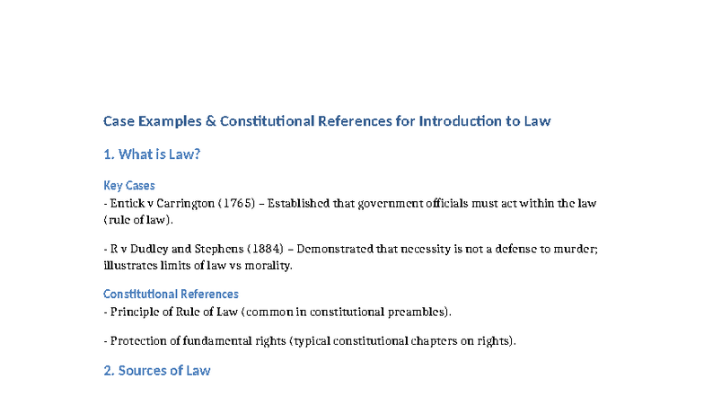 Introduction to Law 1: Key Cases & Constitutional Principles - Studocu