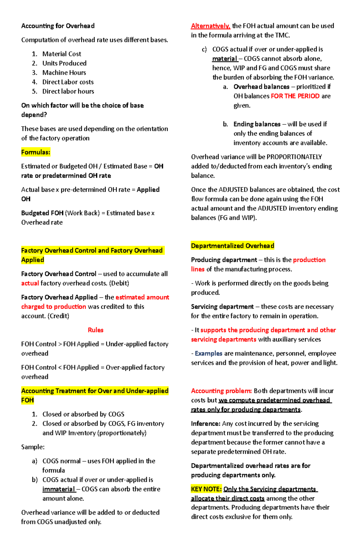ACCT 4: Comprehensive Notes on Accounting for Overhead Costs - Studocu