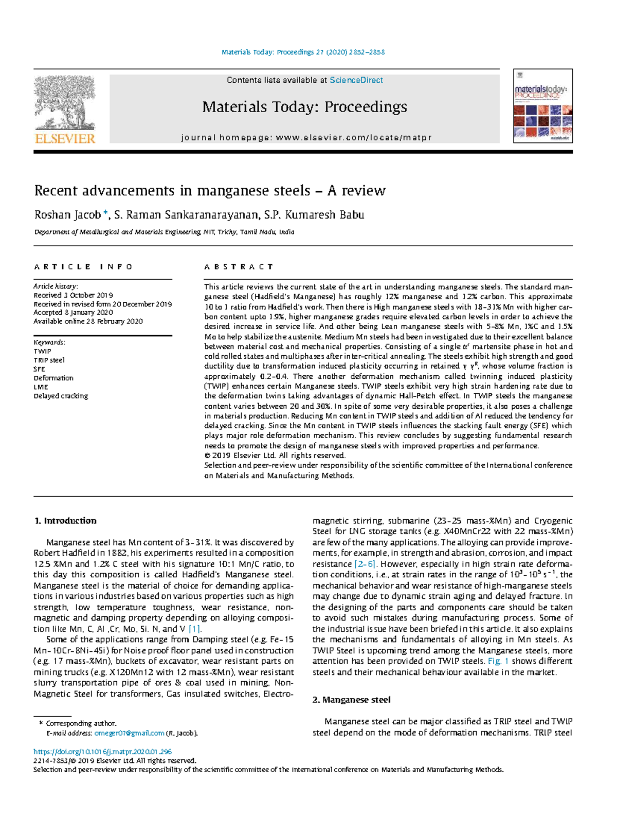 Recent Advancements in Manganese Steels: A Review (MT: Proc. 27) - Studocu