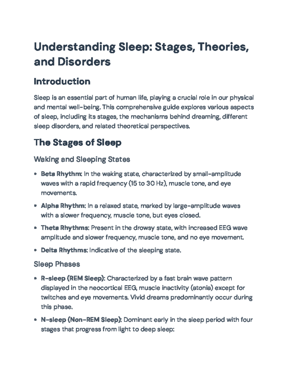 Understanding Sleep: Stages, Theories, Disorders, and Memory Impacts ...