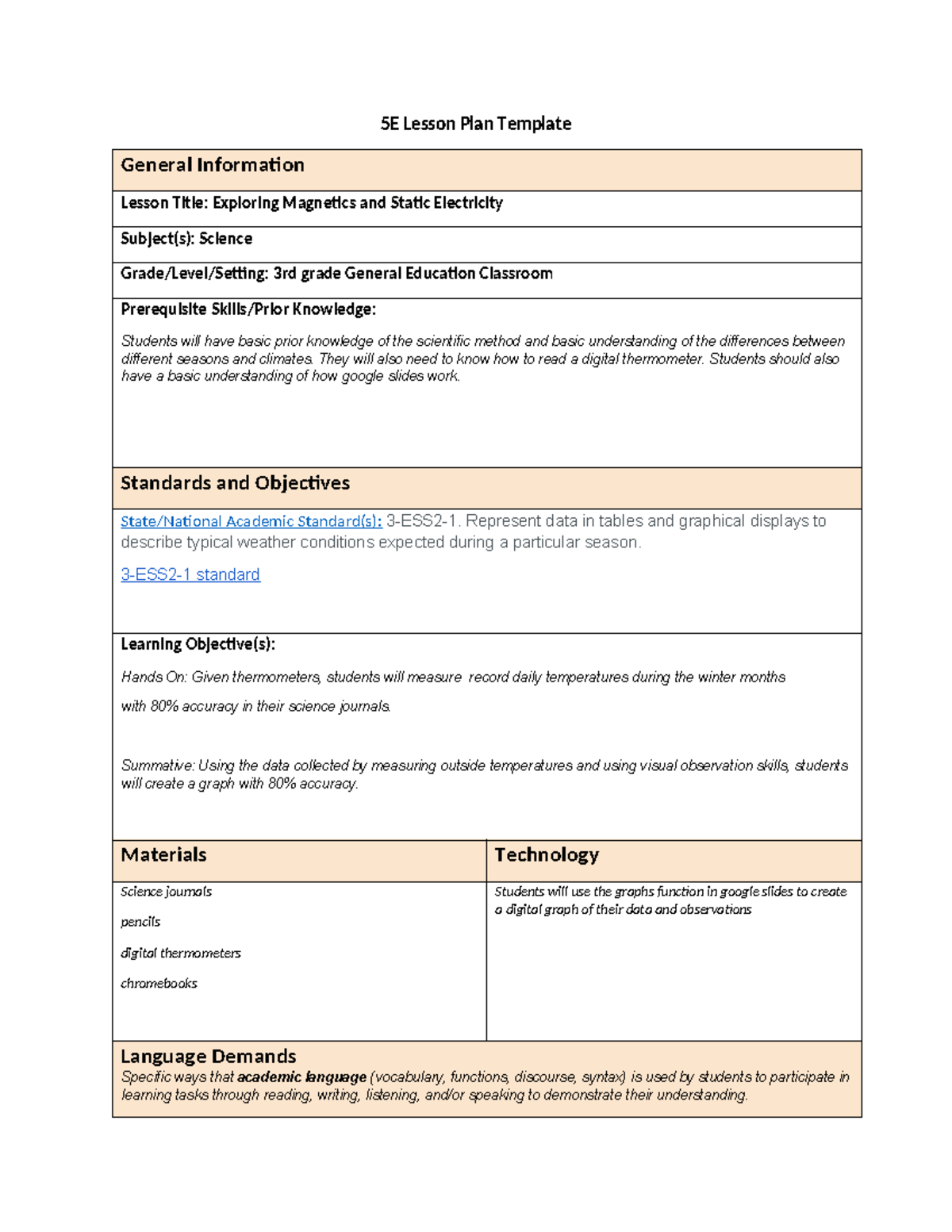 C108 Performance Assessment Task - 5E Lesson Plan Template General ...