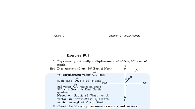 Class 12 NCERT Solutions: Chapter 10 - Vector Algebra Exercises - Studocu