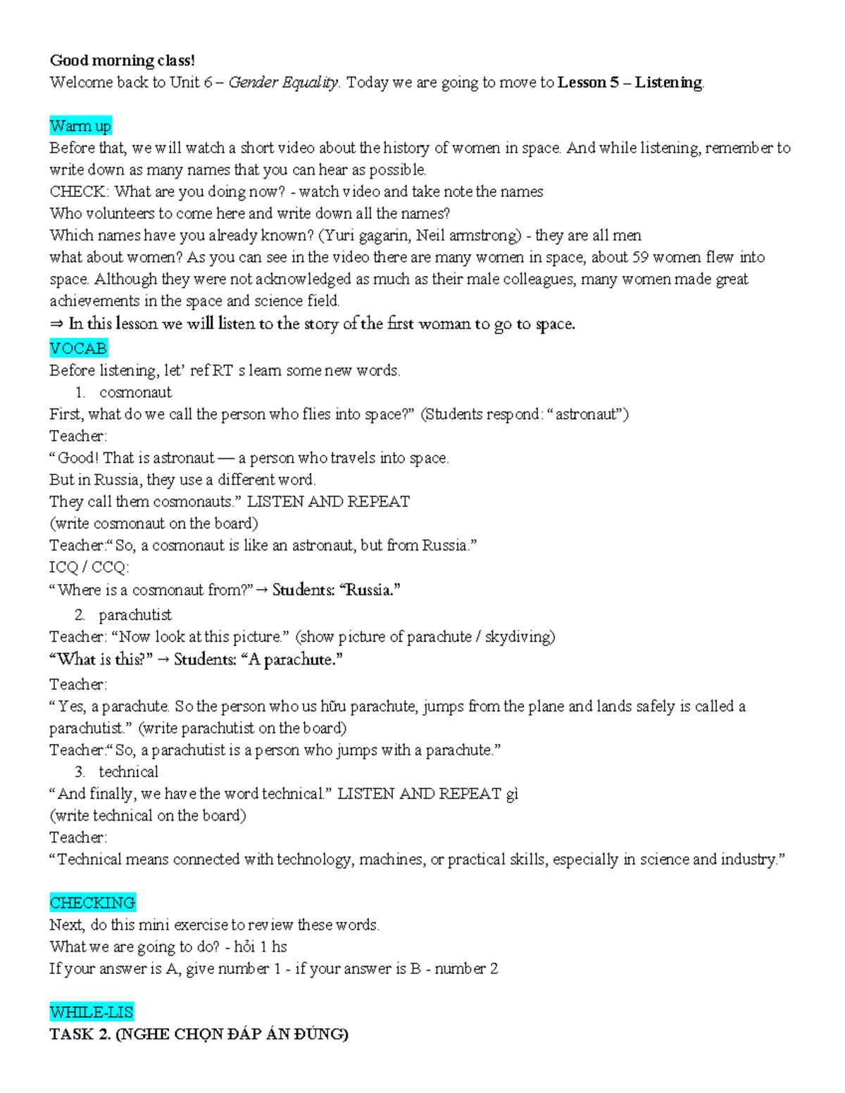 Unit 6: Gender Equality - Lesson 5 Listening Activities - Studocu