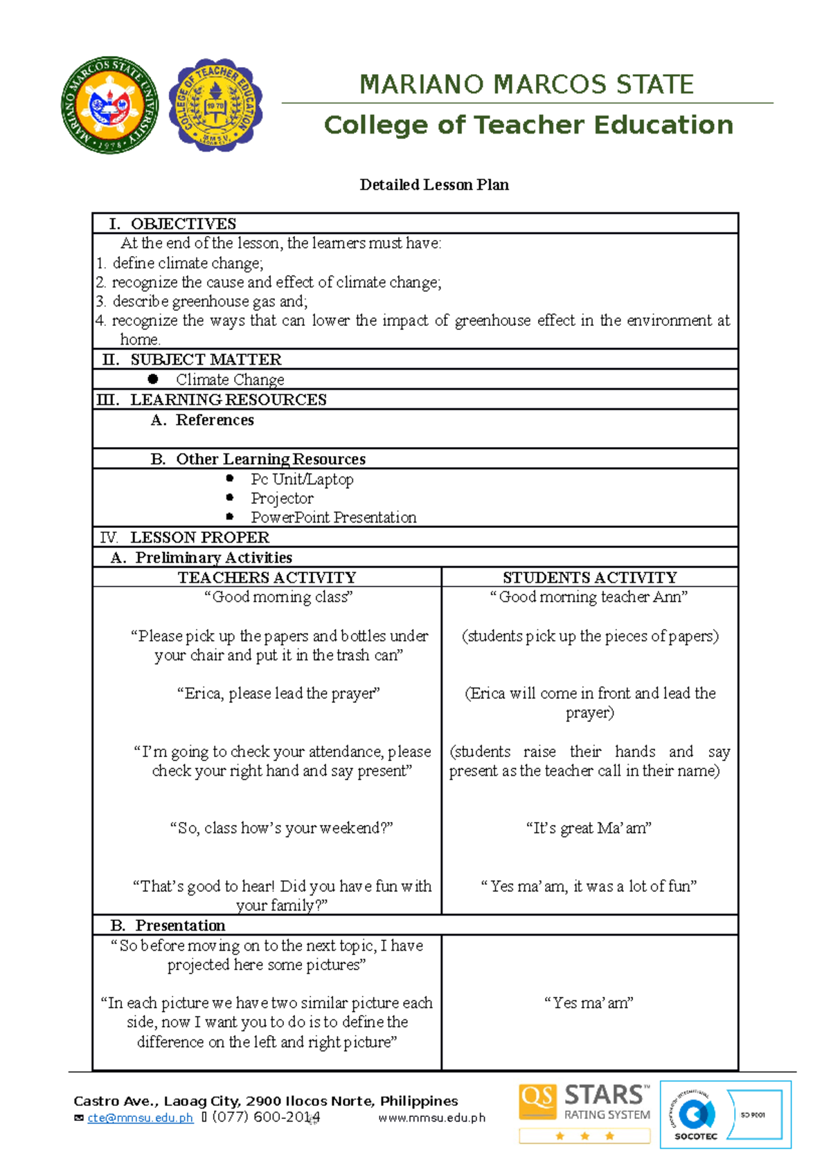 Lesson Plan on Climate Change for Grade 9: Objectives and Activities ...