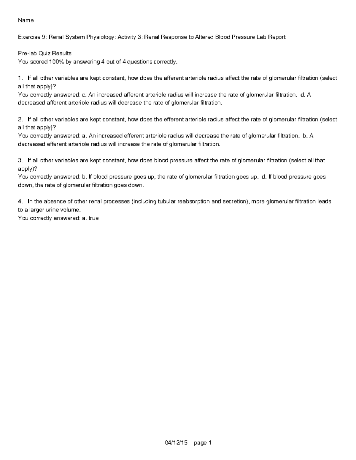 PEX-09-03 - Physio Ex 9.1 - Name: Steffany A Rivera Exercise 9: Renal ...