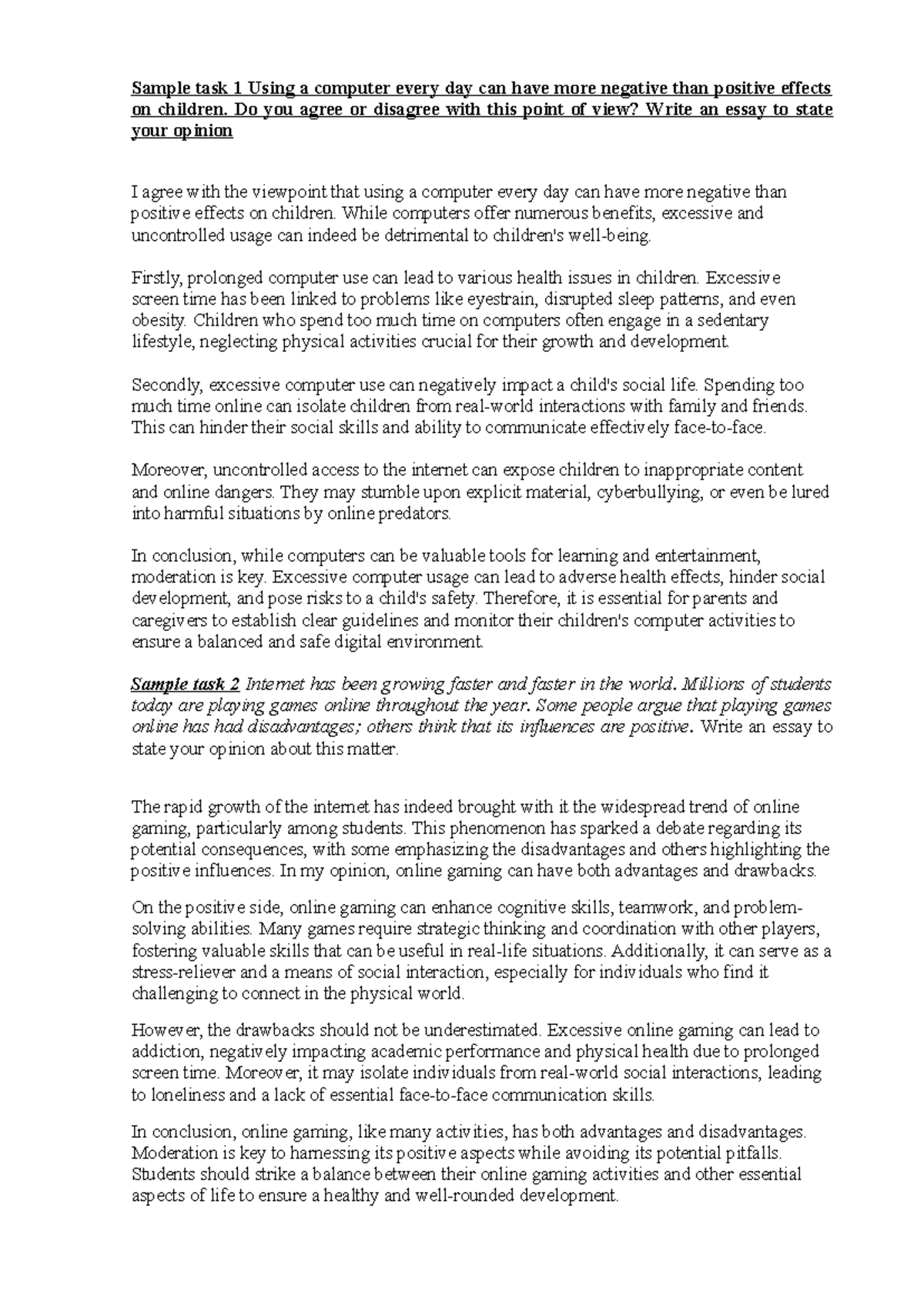 Essay Notes - Sample Task 1: Negative Effects of Daily Computer Use on ...