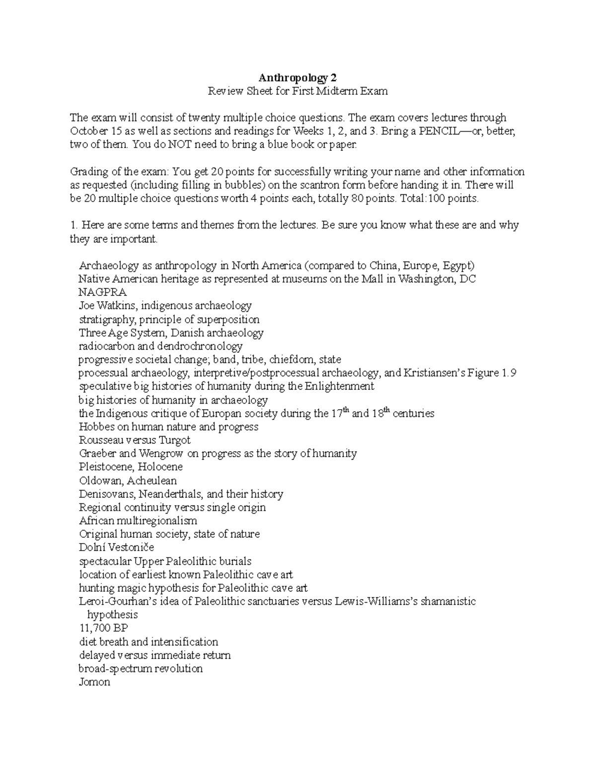 Anthropology 2 Midterm Exam Review Sheet: Key Topics & Terms - Studocu