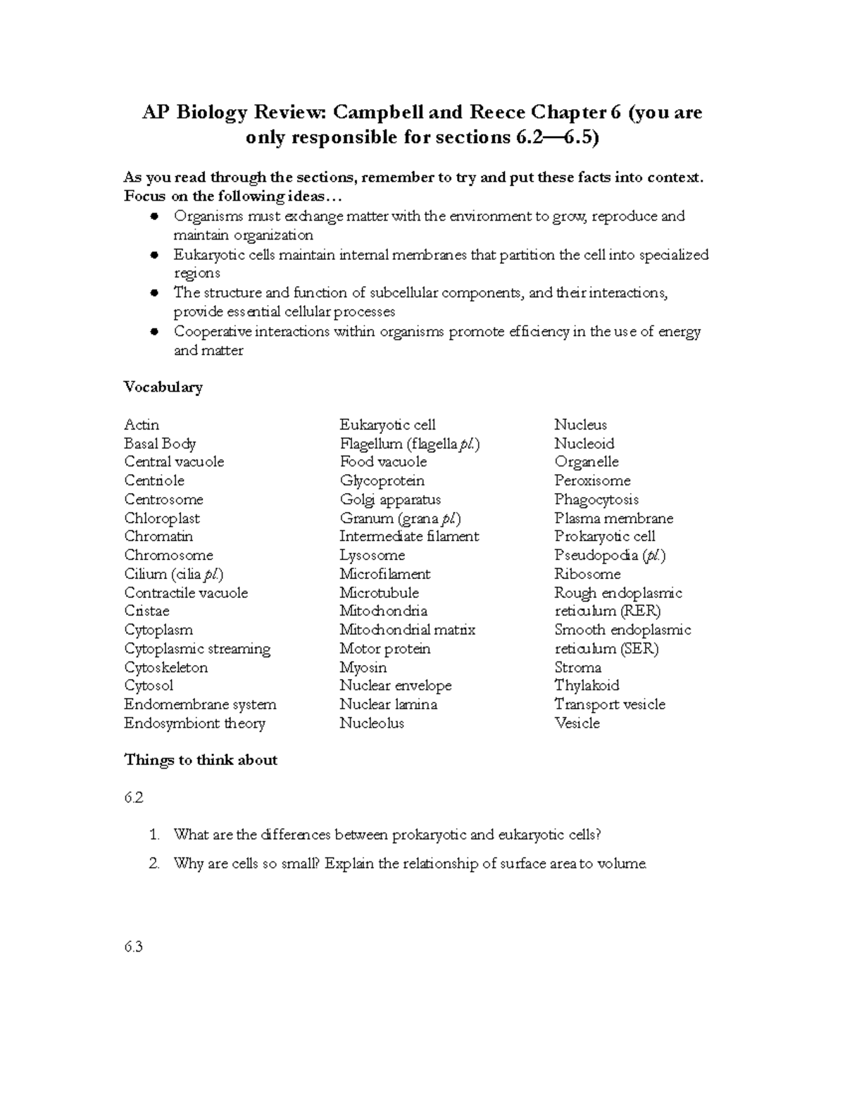 AP Bio Chapter 6: Cells, Organelles, & Eukaryotic Structures Review ...