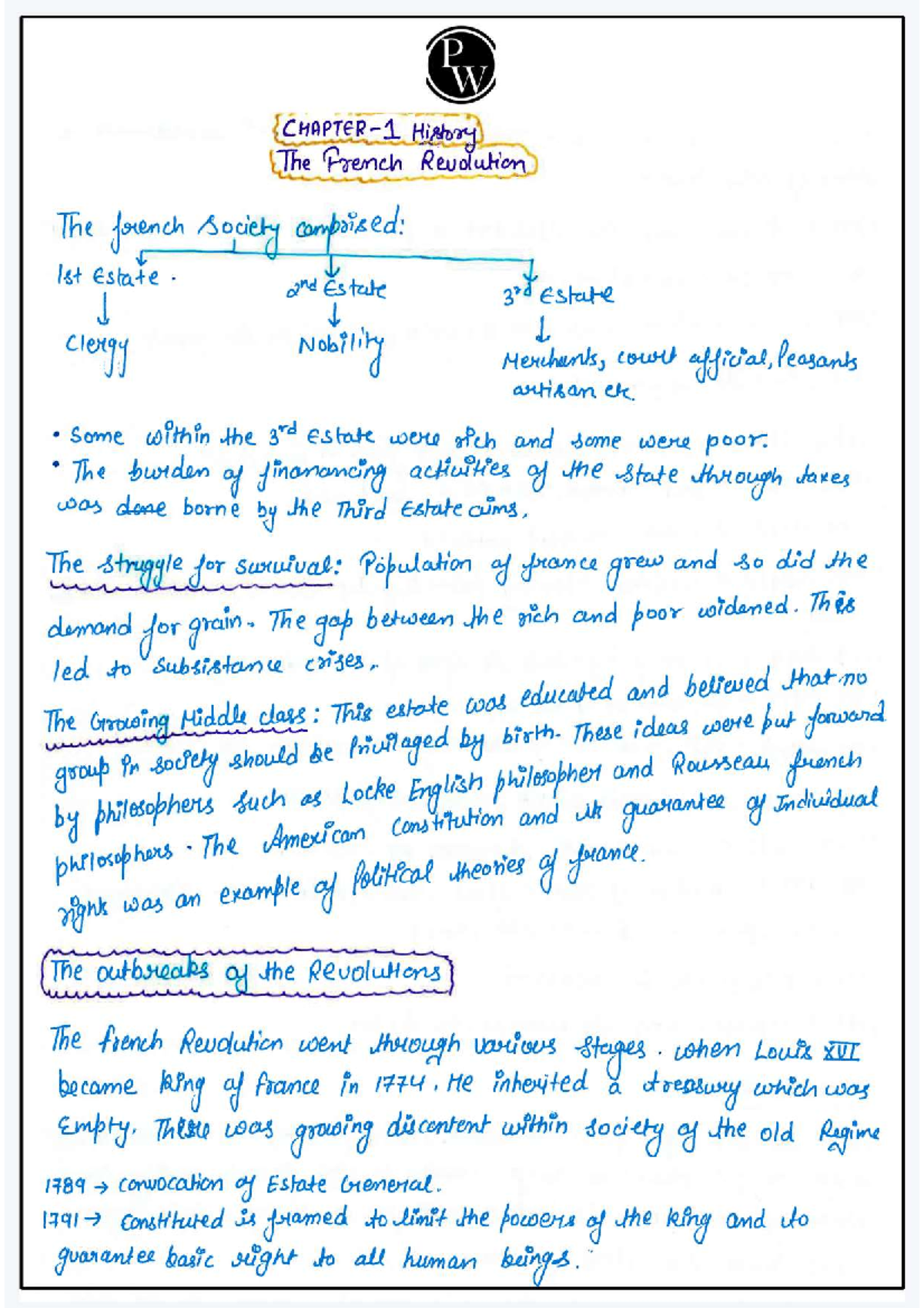 Pw History: Handwritten Notes on the French Revolution Overview - Studocu