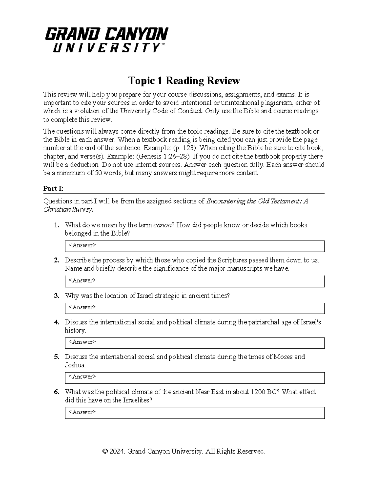 BIB 106 RS Topic 1 Reading Review for Course Discussions and Exams - Studocu