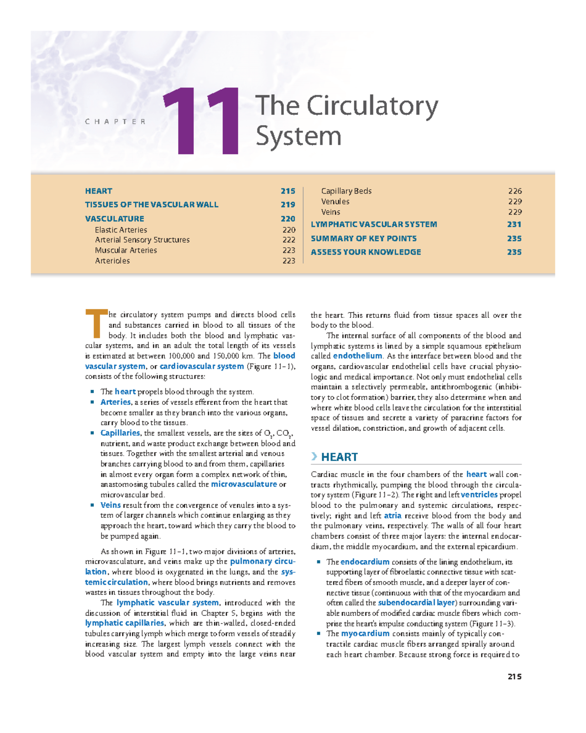 Chapter 11: The Circulatory System - HEART 215 & VASCULATURE 219 - Studocu