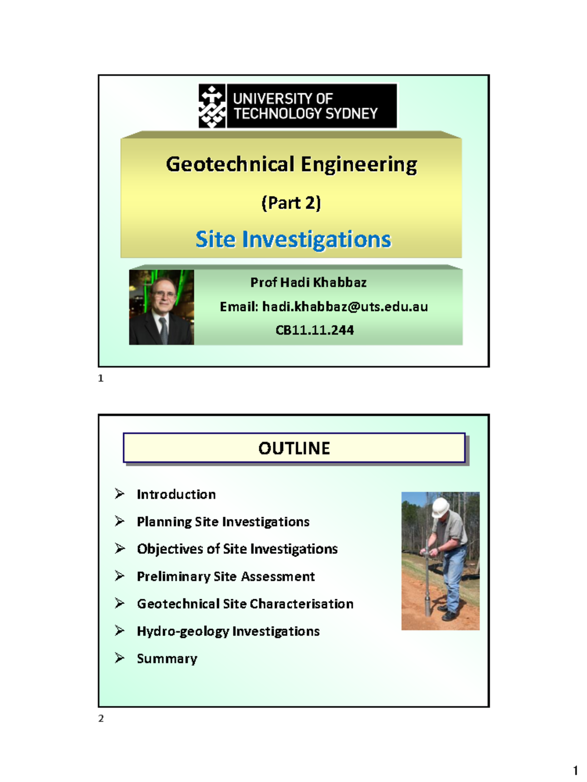Geotechnical Engineering (Part 2) Site Investigations Overview and ...
