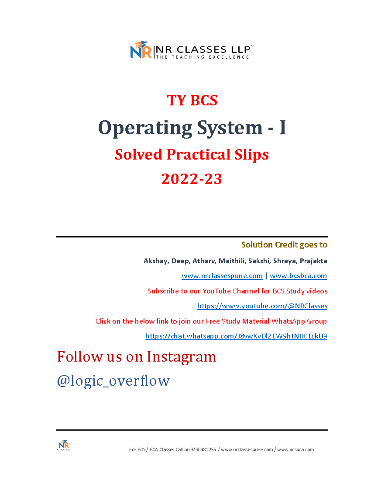 Tybcs OS-I Solved Practical Slip Solutions for 2022-23 - Studocu