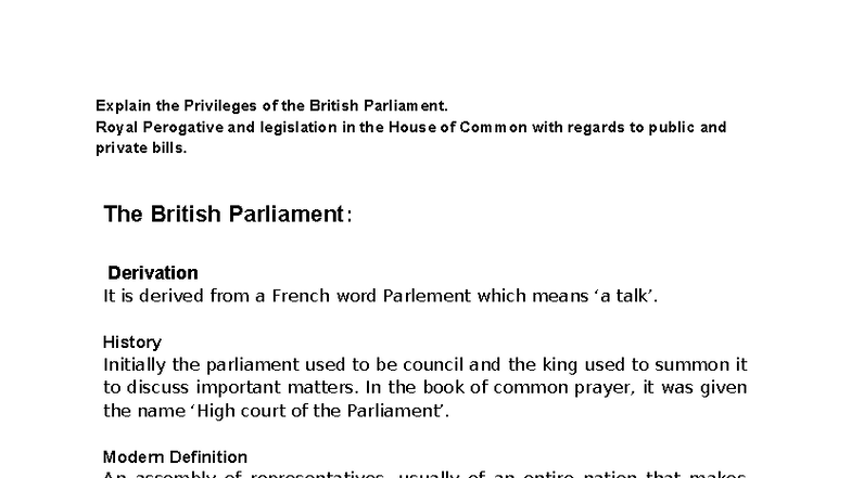 UK Constitution: Privileges of Parliament & Royal Prerogative (3rd Sem ...