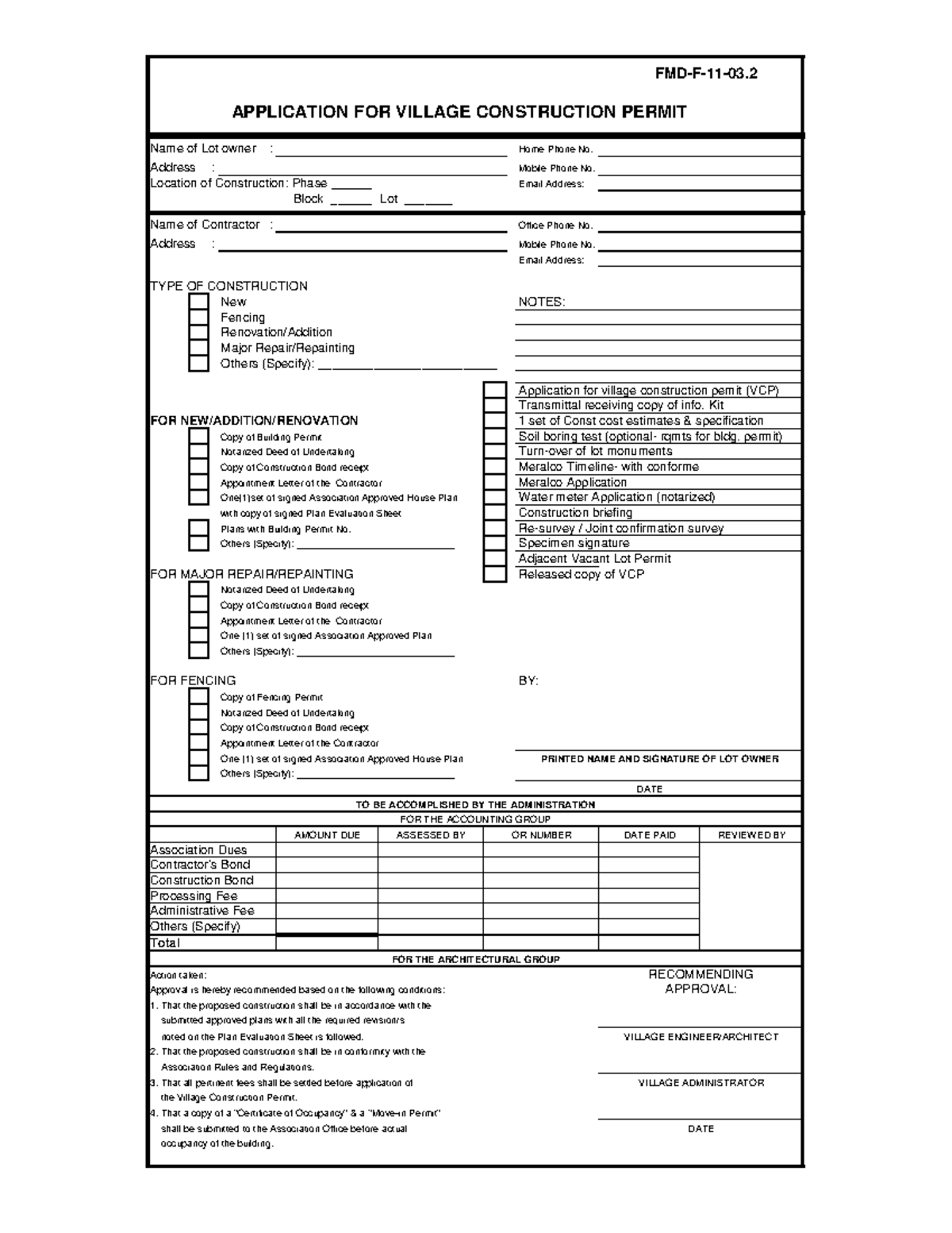 Form No. 2: Application for Village Construction Permit (VCP) - Studocu