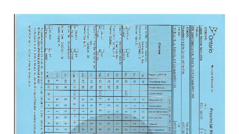Ontario Ministry of Education Report Card - Grades 1 RP 4 2016 - Studocu