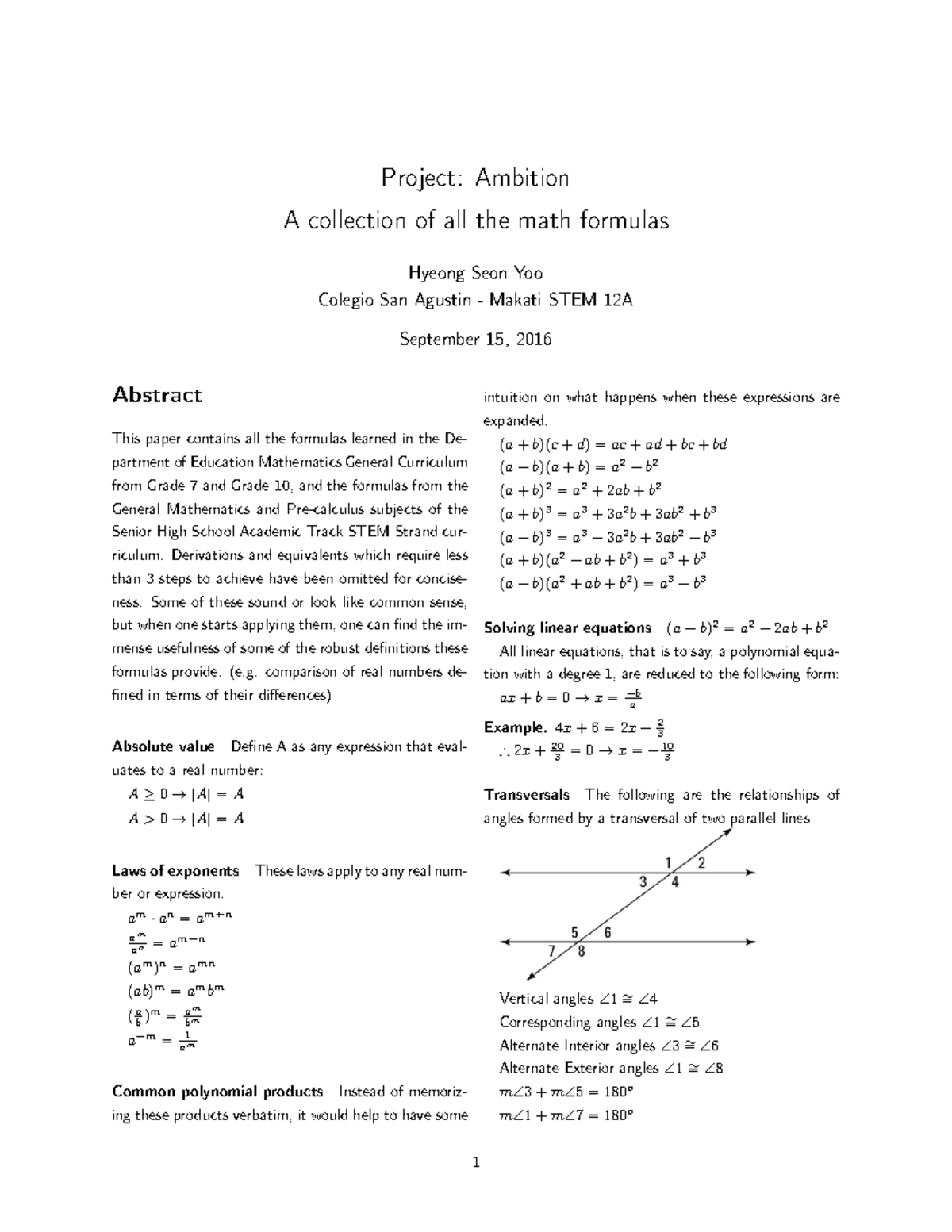 JHS Math Formulas: Comprehensive Guide for STEM 12A Students - Studocu