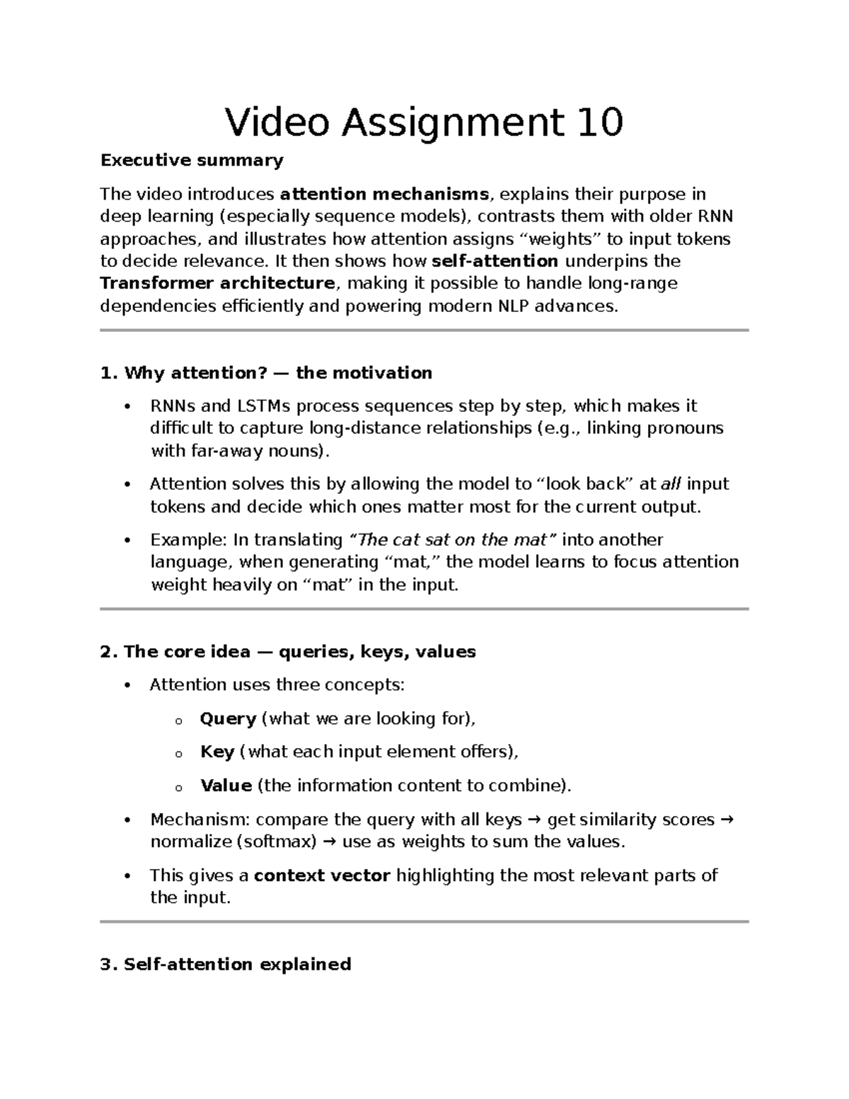 Attention Mechanisms in Deep Learning: Video Assignment 10 Summary ...