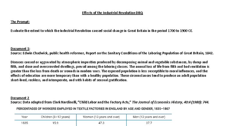 Industrial Revolution DBQ: Social Changes in Great Britain (1700-1900 ...