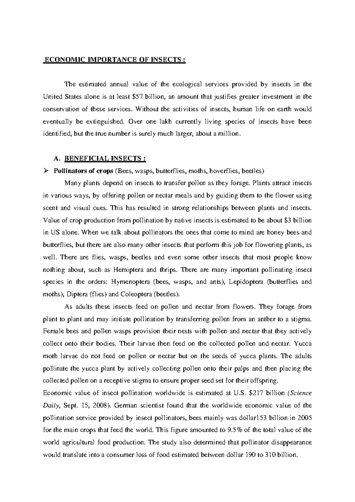 ECON 101: Economic Importance of Insects and Their Ecological Roles ...