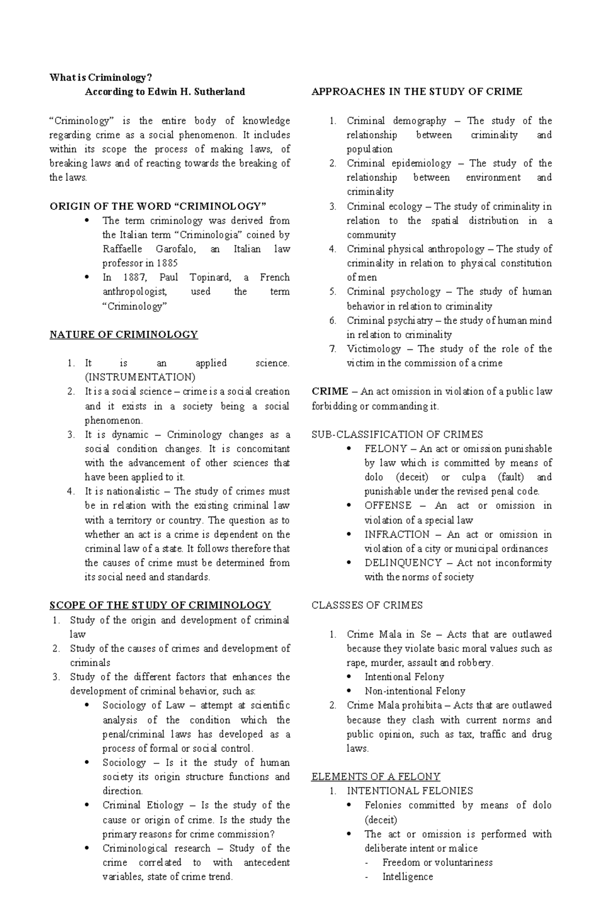 Lecture on Criminology (CRIM 101): Concepts, Classifications & Trends ...