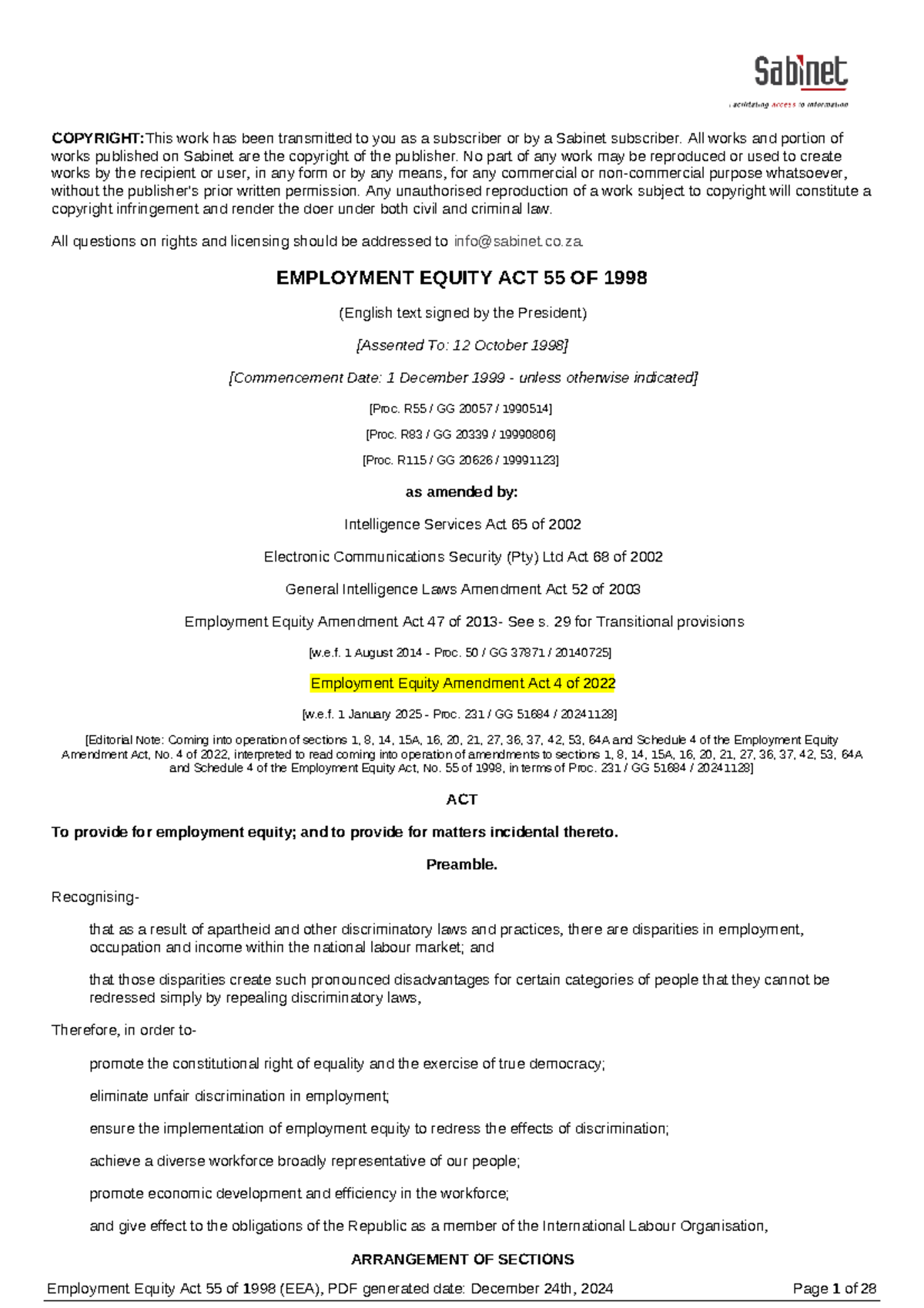 Employment Equity Act 55 of 1998 (EEA): Key Provisions Summary - Studocu