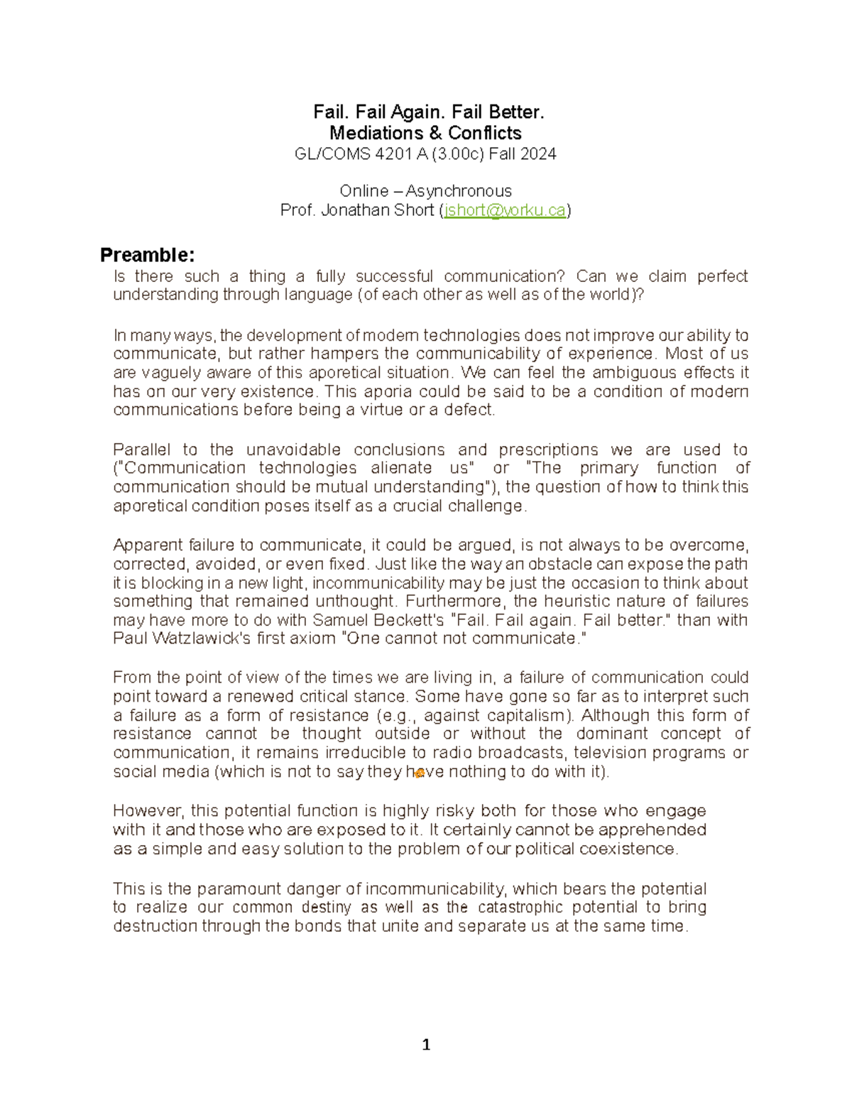 COMS 4201 Mediations and Conflicts: Exploring Communication Failures ...