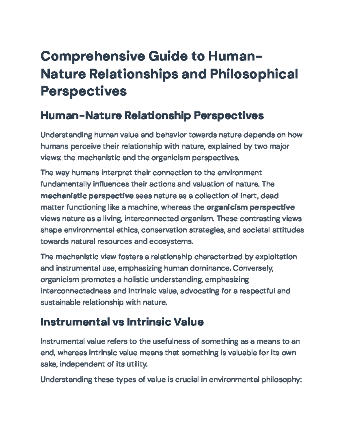 Exploring Human-Nature Relationships: Mechanism vs. Organicism Insights ...