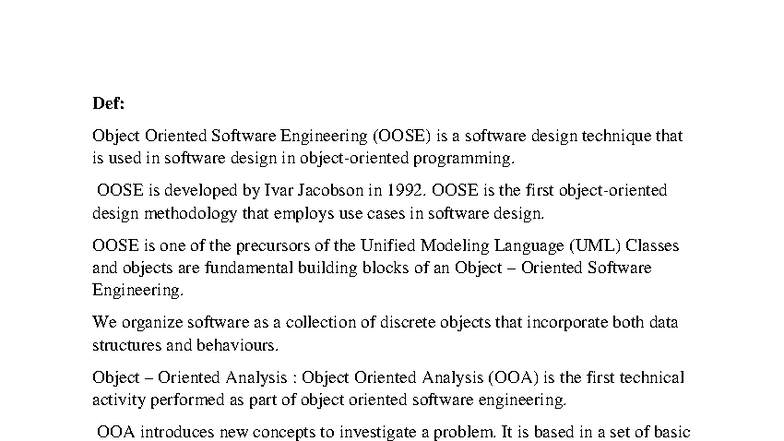OOSE Chapter 1: Introduction to Object Oriented Software Engineering - Studocu